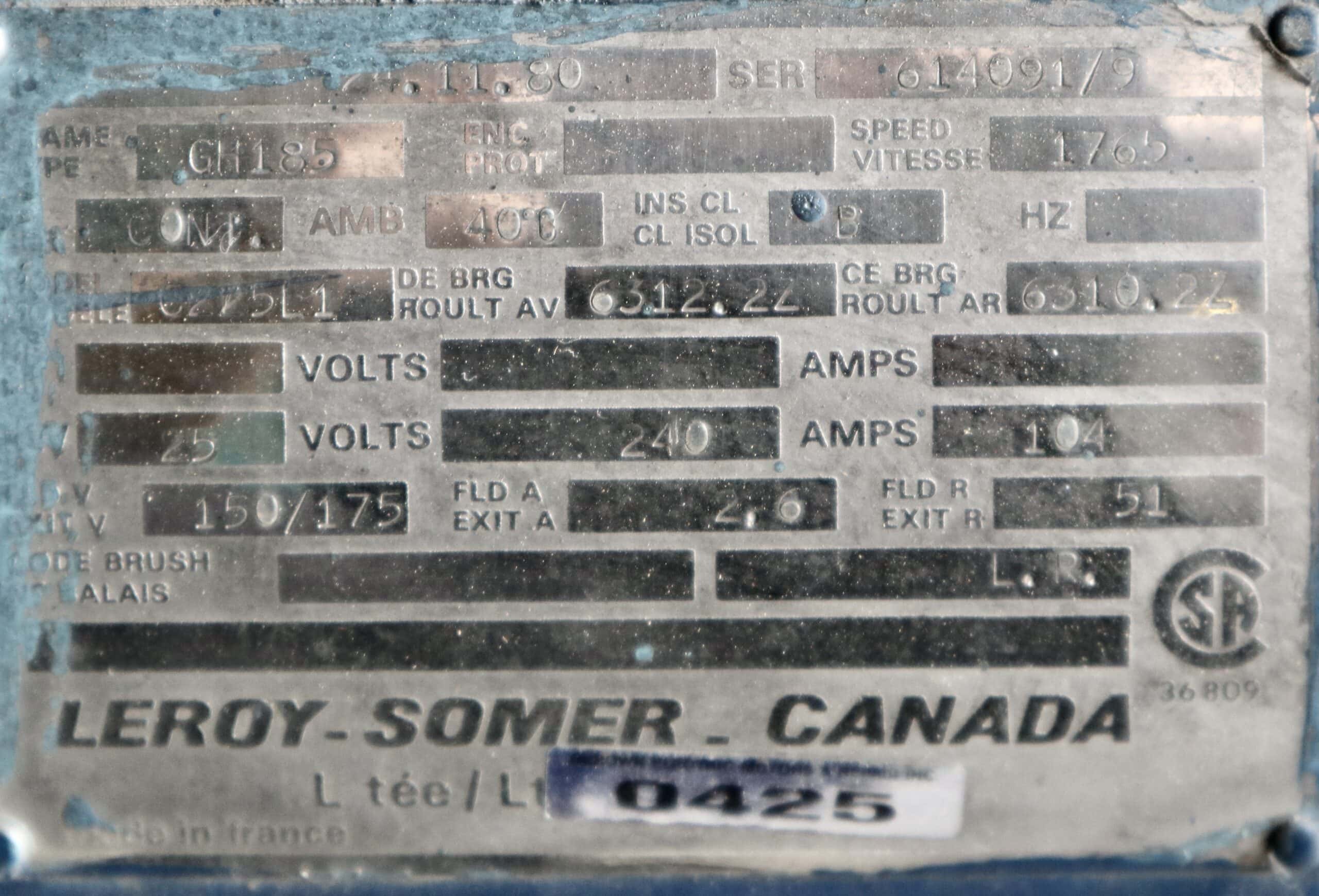 Leroy Somer Generator 37.5HP 25KW 1765RPM GH185 #0425 – Renown Electric